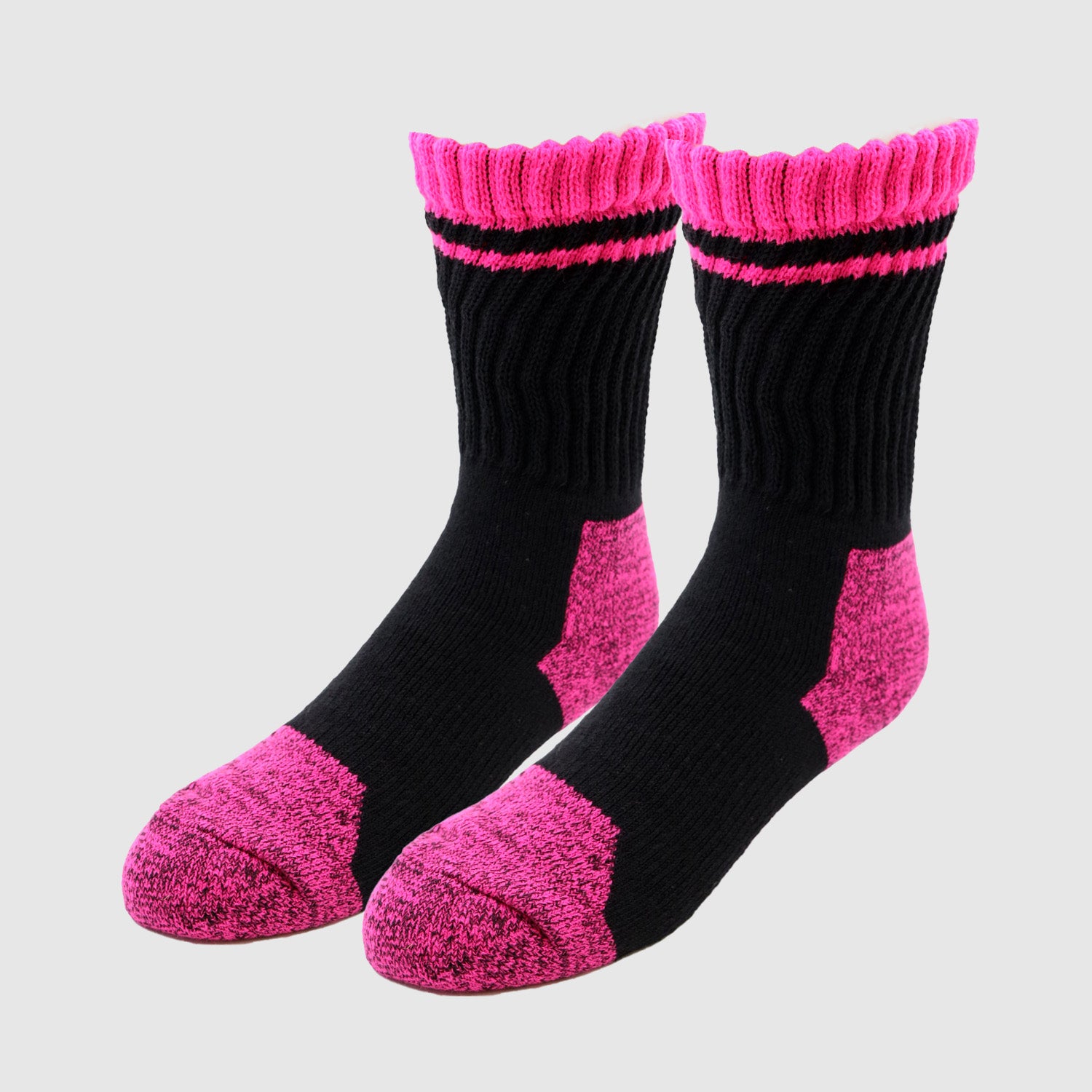 3pk Cotton Blend Work Crew Sock Black / fluro pink